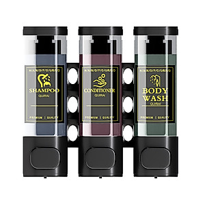 Shampoo and Conditioner Dispenser, Bathroom Shower Dispenser 3 Chamber No Drill Wall-Mounted Soap Dispenser for Bathroom Hotel Kitchen Large Capacity