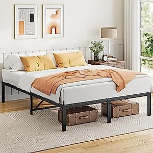 Marsail Bed Frame Queen Size, 14 Inch Metal Platform Bed with Enhanced Support Structure & Enclosing Edges, Metal Bed with Large Storage Space, 1400 lbs Max Weight, No Box Spring Needed, MSBFQ01