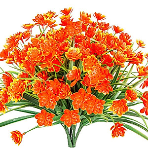 4pcs Artificial Red Daffodils Flowers Fake Shrubs UV Resistant Faux Plants Faux Plastic Bushes Indoor Outdoor Home Office Garden Patio Yard Table Wedding Farmhouse Centerpieces Pot Decor (Red)