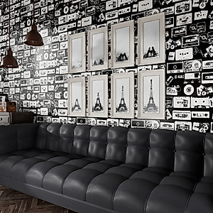 HelloWall 17.71"x78.7" Vintage Wallpaper Peel and Stick Vintage Black and White Wallpaper for Bathroom Waterproof Videotape Self Adhesive Wallpaper Roll Retro Removable Contact Paper Adorn Bookcase