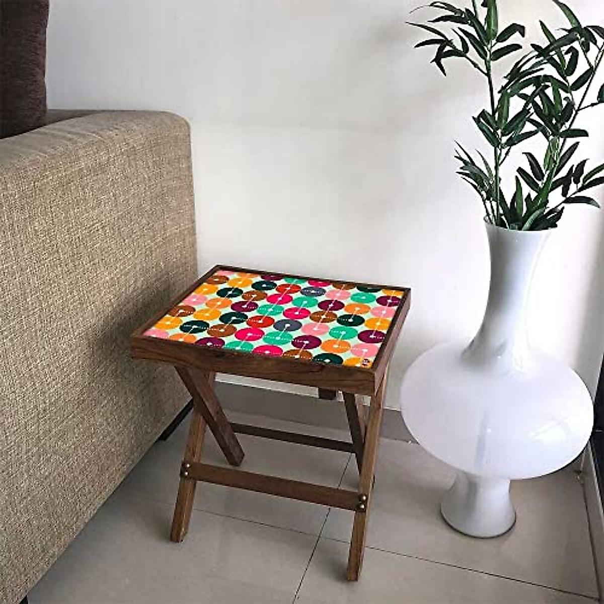 TYAGI-Export 16.75 inches Small Laptop Desk Folding Table No Assembly Sturdy Small Writing Desk Folding Desk for Small Spaces, Teak Wood Desktop and Black Steel Frame