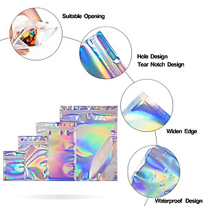 100 Pack Resealable Smell Proof Mylar Bags - Holographic 8 x 10 Inch Ziplock Pouch for Food Storage, Cookies, Jewelry Packaging
