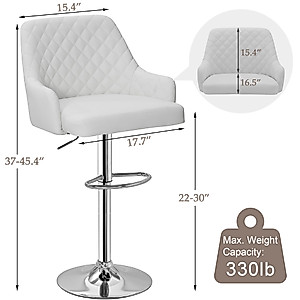 VECELO Adjustable Bar Stools Set of 2, Bar Height Stools for Kitchen Counter