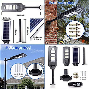 ILLSTAR Solar Street Lights Outdoor - Solar Street Light Dusk to Dawn 300W Equivalent - Motion Sensor & Remote Control - Solar Street Light for Parking Lot,Backyard, Pathway etc.（2-Pack