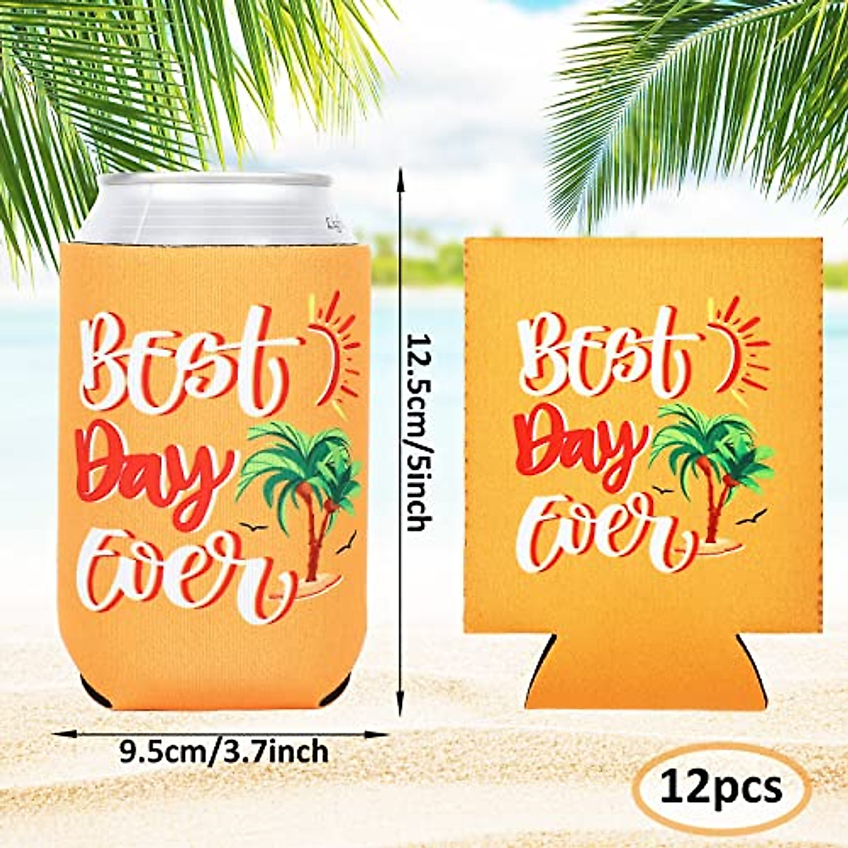 Whaline 12Pcs Summer Hawaiian Can Sleeves Reusable Cooler & Insulated Can Sleeves Beer Can Cooler Covers Collapsible Insulator Drink Sleeves for 12oz Beverage Coffee Cans Bottles, 6 Designs