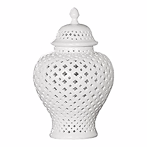 Milageto Ceramic Vase Organizer Storage Table Centerpieces Handicraft Flower Holder Collection Temple Jar Porcelain Ginger Jar for Office Desk Home - White, H 27.5cm Mouth 7.2cm