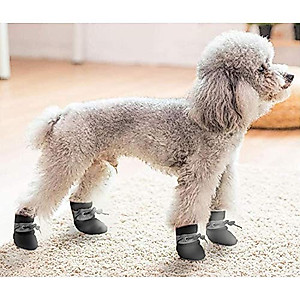 YAODHAOD Dog Shoes for Winter, Dog Boots & Paw Protectors, Fleece Warm Snow Booties for Puppy with Reflective Strip Anti-Slip Rubber Sole for Small Medium Size Dogs,Size 3: 1.5"x1.3" (L*W),Black