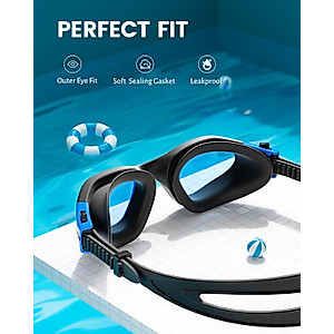YAKAON Kids Swim Goggles 6-14, Wide View and Clear Vision Underwater, Non-Polarized Clear Lenses, Anti-Fog, UV Protection, & Leak-Proof Seal for Boys/Girls in Pools or Openwater