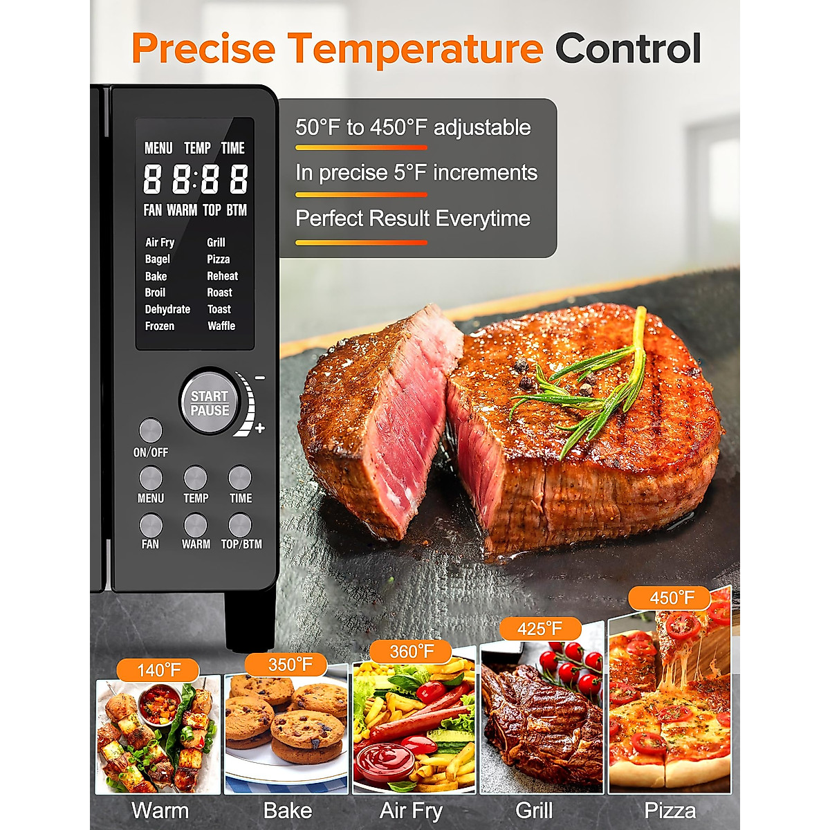 Nuwave Bravo Pro Smart Air Fryer Toaster Oven Combo, Airfryer Convection Oven Countertop, 12-in-1 Functions with Quicker & Even Crisp Technology, 1800W, 50-450°F, PFAS-Free, 21QT, Black