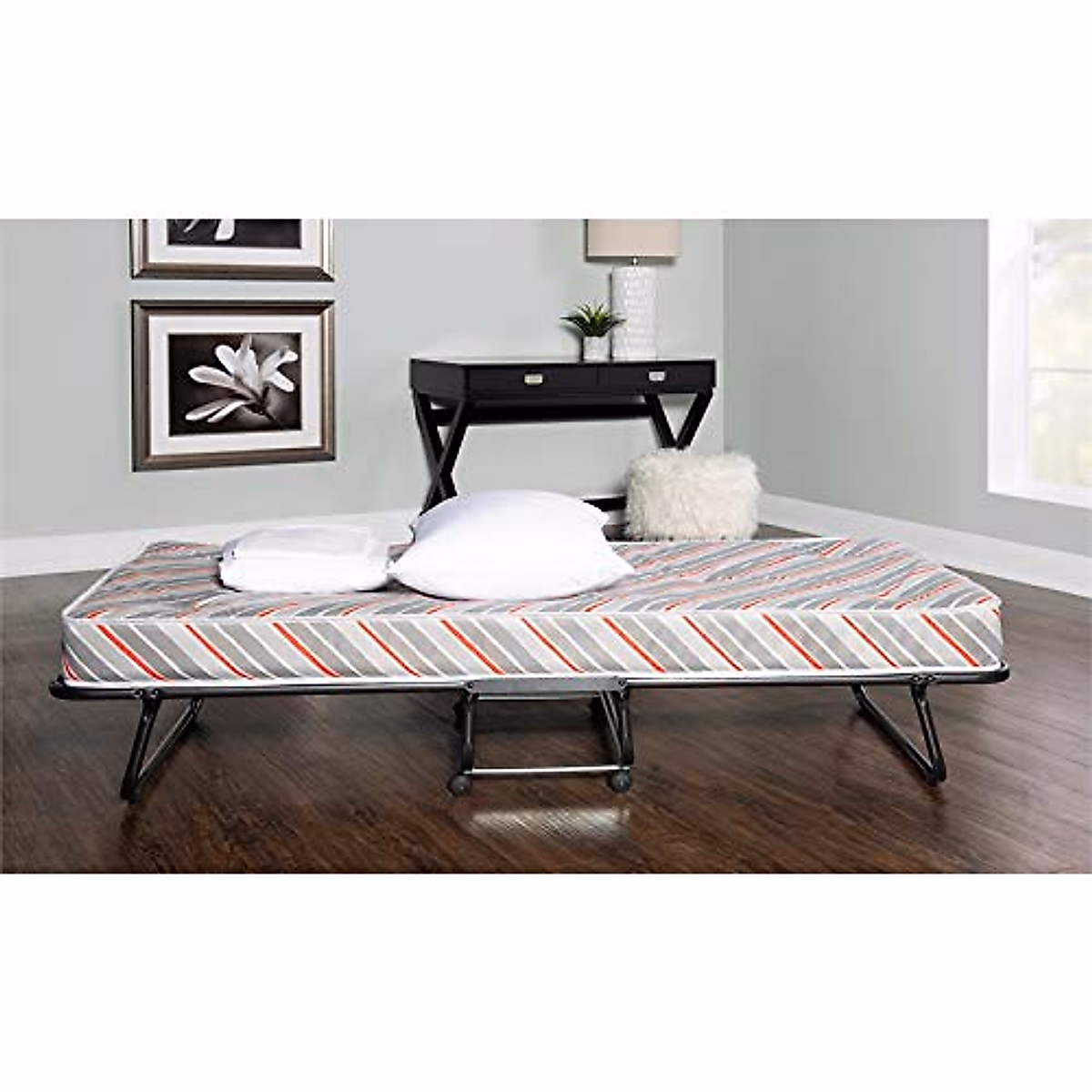 Linon Verona Metal and Fabric Folding Bed with Memory Foam Mattress in Gray
