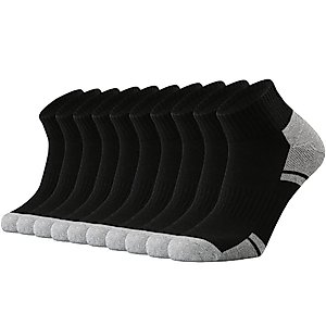 Ortis Cotton Moisture Wicking Mesh Ventilating Running Cushion Low Cut Socks for Men 10 Pack(Black XL)