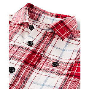 The Children's Place Baby Boy's and Toddler Long Sleeve Flannel Button Up Shirt, Red Cane Plaid, 2T