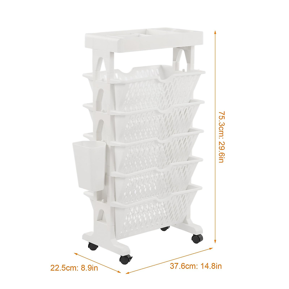 VBESTLIFE 6 Tier Rolling Utility Cart, Mobile Storage Bookshelf with Universal Wheel, Movable Storage Book Shelves for Office Kitchen Classroom (White)