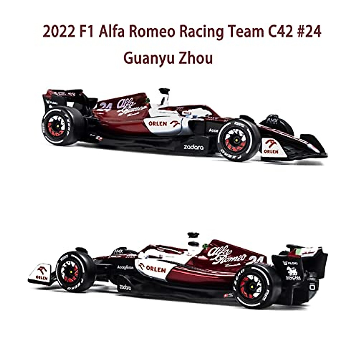 HTLNUZD Bburago 1:43 2022 F1Alfa C42 Champion #24 Guanyu Zhou 1/43 C42 #24 F1Romeo Racing Team Static Alloy Car Die Cast Model Collectible Gift (Standard F1 Alfa C42 #24)