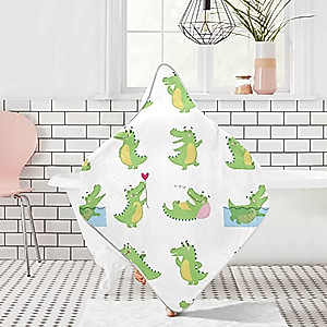 Cute Funny Crocodiles Hooded Baby Towel Alligator Green Predator Animal Baby Bath Towel Unisex Toddlers Hooded Towels Cotton Boy Washcloths Girl Shower Towel for Infant Newborn 30 X 30 in