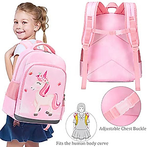 JIANYA Kids Backpack for School Girls Backpack Lunch Box Set Unicorn Preschool Kindergarten Bookbag with Chest Strap
