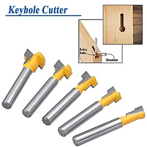 Mesee 5 Pieces T-Slot Router Bit Set, 1/4 Inch Shank T Slotting Keyhole Router Bits Woodworking T-Track Grooving Milling Cutter Tool for 5/16", 3/8", 1/2", 7/16", 5/8" Hex Bolts