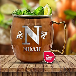 Personalized Custom Brown Mug Hammered Finish Moscow Mule with Brass Handle | Bold Monogram Engraved Bar Style Cup, 18 oz | Set of 4