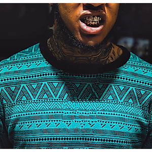 JINAO Gold Grill 14K Gold Plated Iced Out Teeth Grillz Top Bottom Tooth Caps Hip Hop Bling New Gold Shiny Fake Grills for Men Women (Gold)