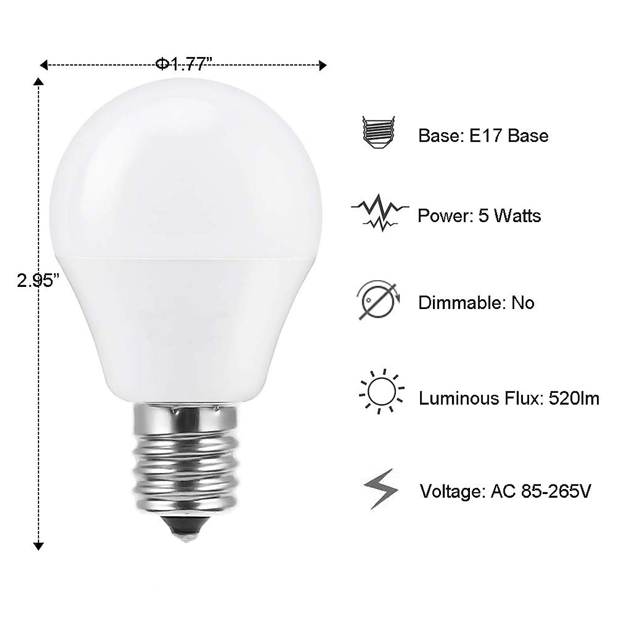 SumVibe E17 LED Bulb,5W 50W Equivalent, Daylight White 6000K, G14 LED Bulbs E17 Intermediate Base for for Ceiling Fan,Non-Dimmable, 4-Pack