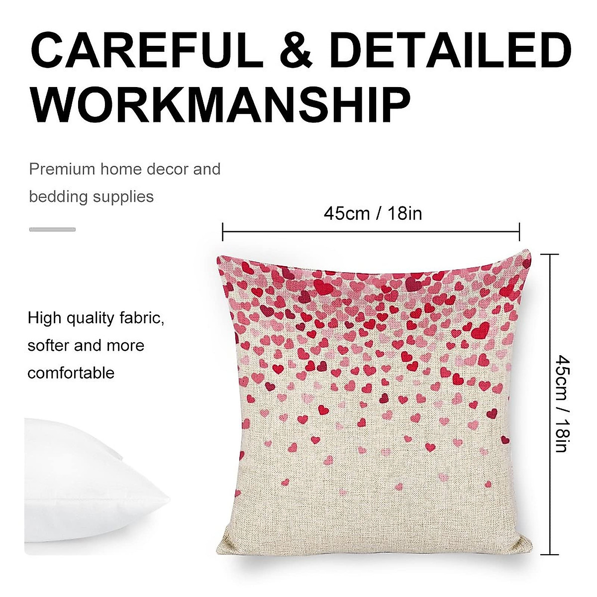 Flying Heart Romantic Throw Pillow Covers 18×18 Pillowcases Set of 2 Valentine's Day Linen Decorative Square Pillow Case Cushion Covers Standard Size for Sofa Couch Outdoor Bed Pillow Protectors