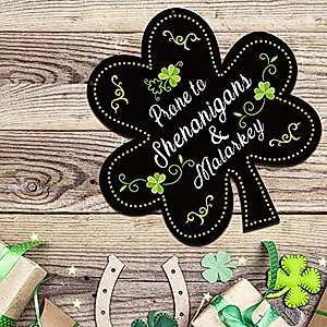 St. Patrick's Day Shamrock Sign 12 x 12 Inch Hanging Shamrock Welcome Sign Prone to Shenanigans and Malarkey Sign Irish Clover Door Sign Holiday Porch Sign Decor for St. Patrick's Day Party Favor