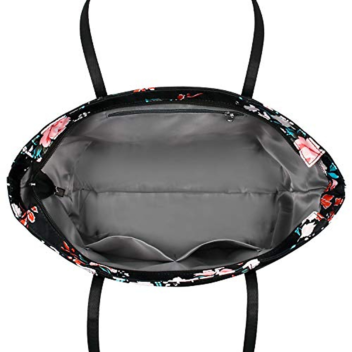 Floral Tote Bag Shoulder Bags For Women Waterproof Tote Handbags For Teens Beach School - Black Flower