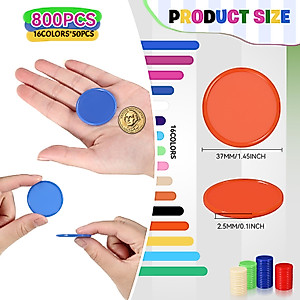 800 Pcs Plastic Poker Chips 1.45 Inch Game Chips Bulk Poker Card Game Chips 16 Colors Bingo Chips Blank Counting Chips for Adults Poker Game Counters Learning Math Counting Game Play