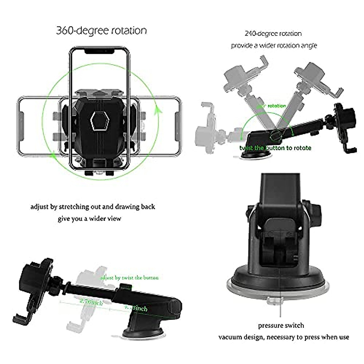 LYCARESUN Bling Car Phone Mount Holder, Shiny Crystal Rhinestone Phone Stand for Women and Girls, Car Accessories for Windshield Dashboard,Compatible with iPhone and Most Cellphones