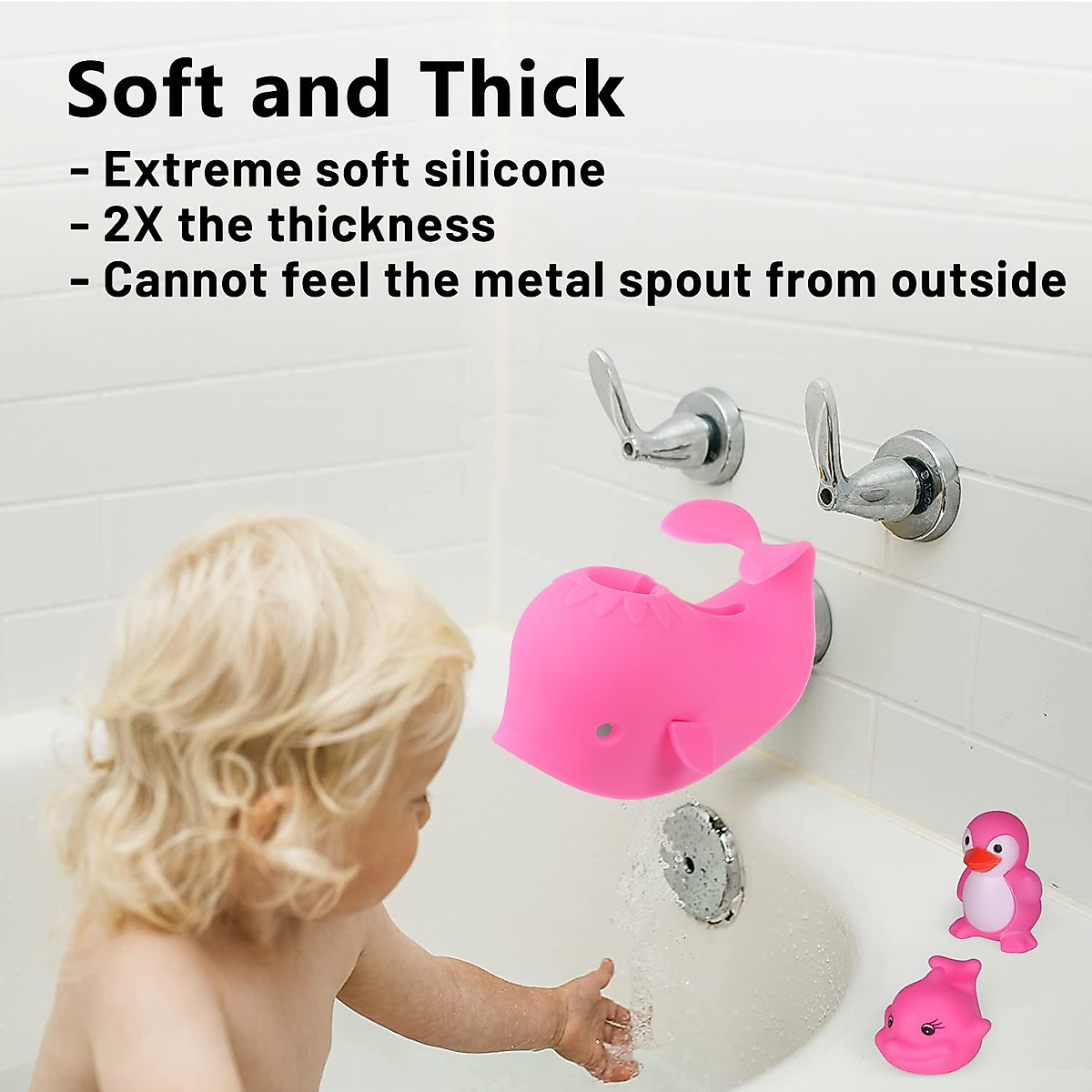 Bath Spout Cover, Faucet Cover Baby Bathroom Tub Faucet Cover Protector for Kids, Bathtub Spout Cover for Baby Kids Toddlers Protection Accessories Baby Safety Universal Bath Silicone Toys Whale Pink
