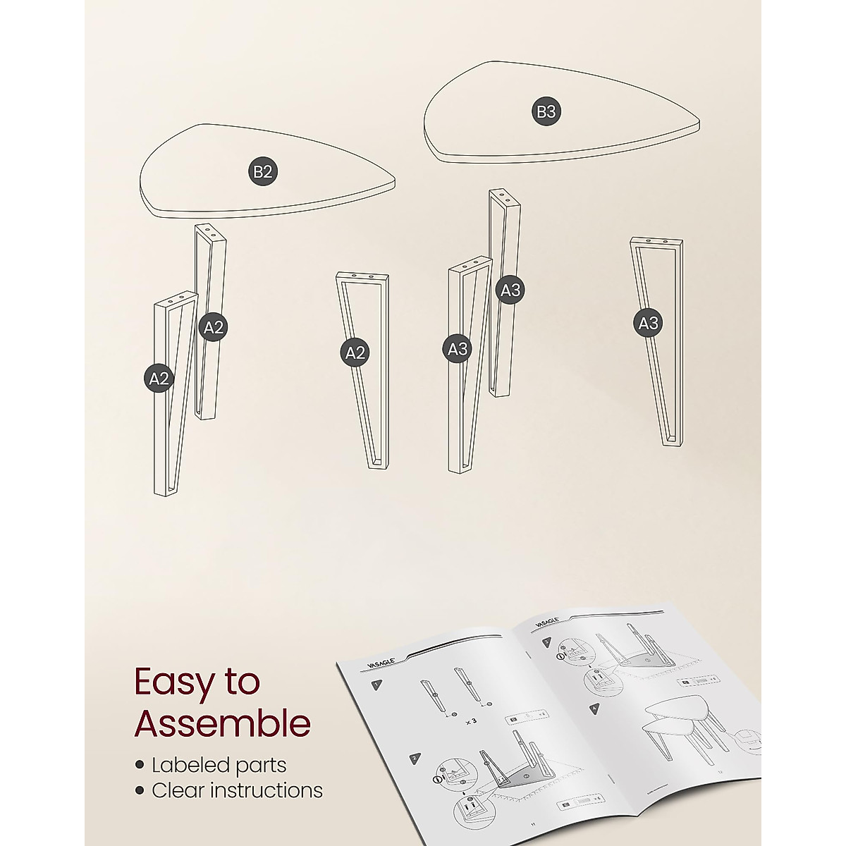 VASAGLE Nesting Coffee Tables, End Tables Set of 2 for Living Room Bedroom, Industrial Small Stacking Side Tables with Metal Frame for Couch, Rustic Brown and Black ULET013B01