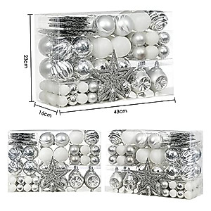 XmasExp 99-Pack Christmas Ball Ornaments Assorted Shatterproof Christmas Tree Decorations with Hand-held Gift Package for Xmas Tree,Home,Party(Silver-White)