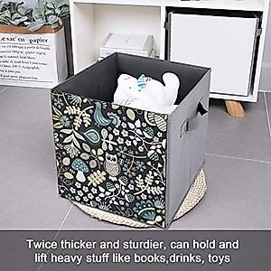 Forest Seamless Pattern Foldable Storage Bins Printd Fabric Cube Baskets Boxes with Handles for Clothes Toys, 11x11x11