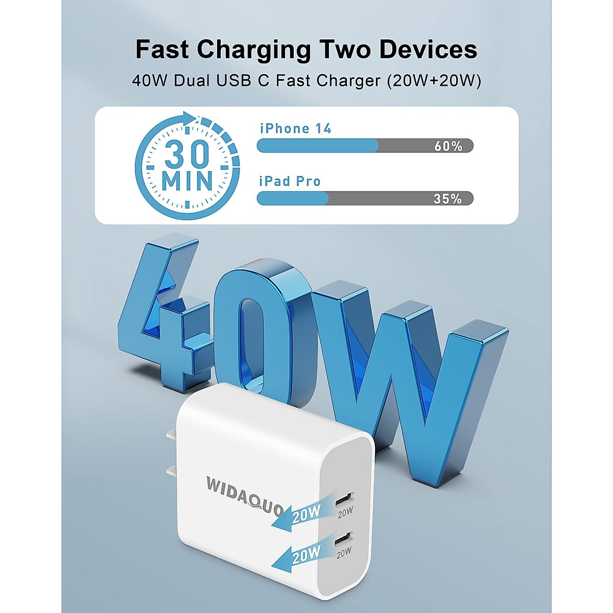 USB C Wall Charger 40W, 3Pack Dual Port USB-C Charger Block PD Power Adapter Type C Fast Charging Plug Cube Box for iPhone 14/13/12/11/Pro Max/X, Apple Watch, iPad, AirPods, Galaxy, Google Pixel 7/6