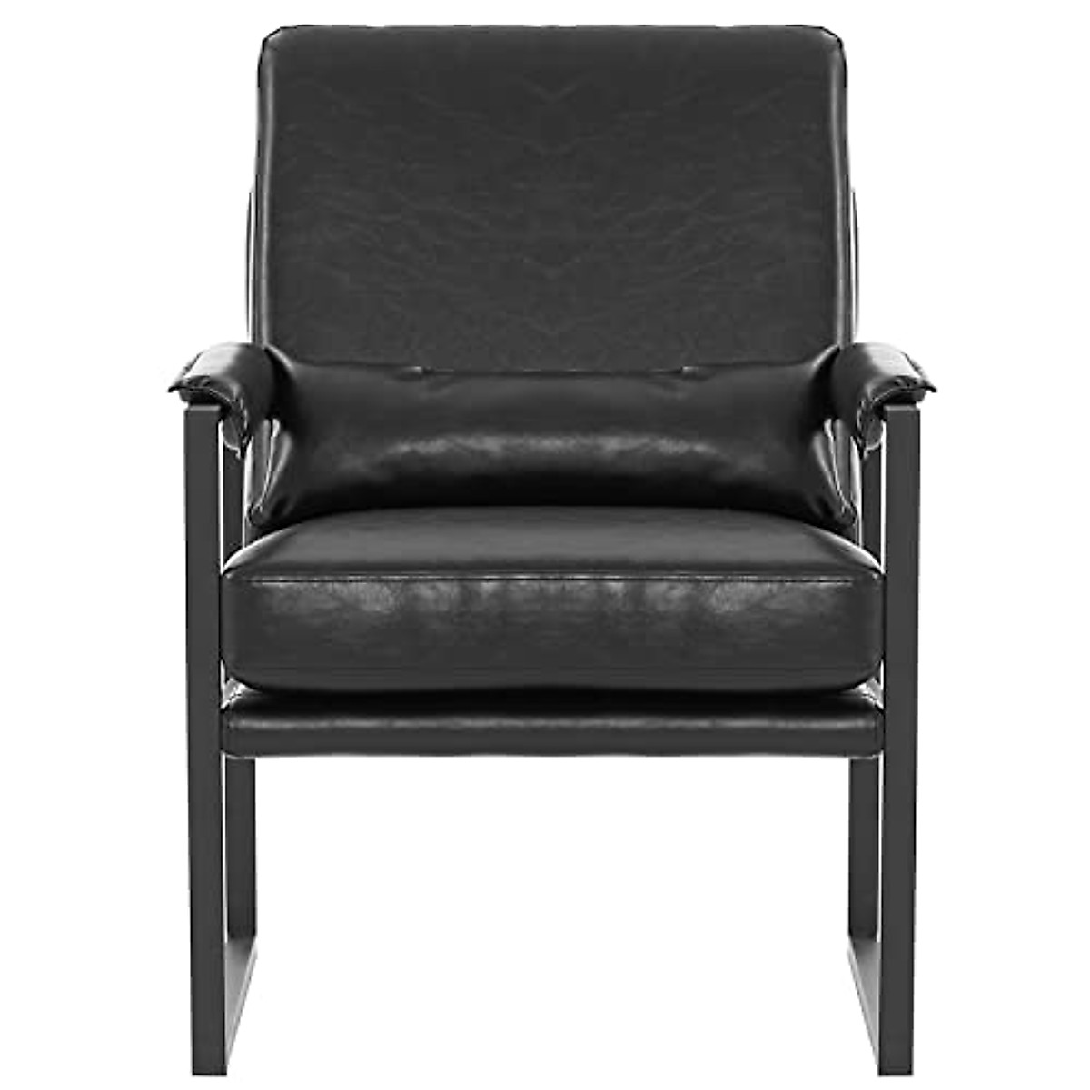 Black Office Guest Chair Reception Chair for Office Reception Lobby PU Leather Waiting Room Chair Reception Chair with Pillow, Leather Office Desk Guest Chair for Lobby Conference Room, 68 x81 x 88cm