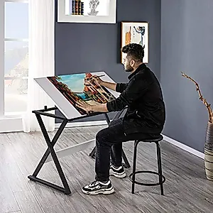 Yaheetech Drafting Table for Artists Art Desk Drawing Painting Studying Table w/Tilted Tabletop Art Craft Work Station for Adults Teens Home Office School Use