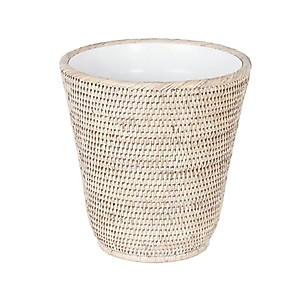 Kouboo La Jolla Rattan Plastic Insert, White-Wash Waste Basket