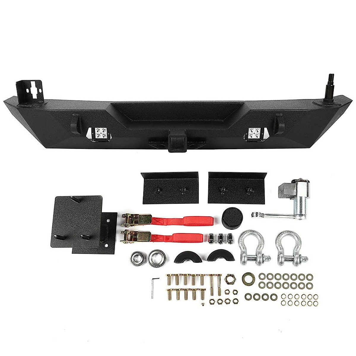 cciyu Texture Black Rear Bumper with and Tire Carrier and LED Lights Compatible for Jeep Wrangler JK 2007-2018