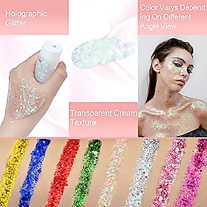Go Ho White Face Body Glitter Gel,Singer Concerts Face Glitter Makeup,Holographic Long Lasting Chunky Sequins Glitters for Eye Lip Hair Nails,Festival Rave Accessories,006 Fairy White Glitter 52g