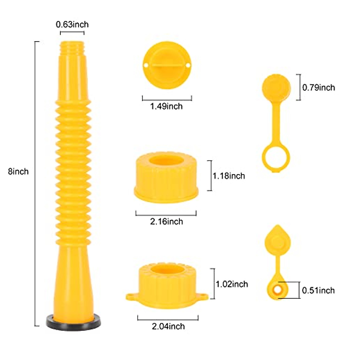 NEAGLORY 4-Kit Gas Can Spout Replacement, Flexible Pour Nozzle with Screw Collar Caps, Spout, Spout Sealing Cap, Extra Rubber Gasket, Replacement Vent Caps Suitable for Most 1/2/5/10 Gal Oil Cans