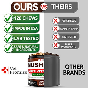 Mushroom for Dogs - 170 Chews - Turkey Tail Mushroom for Dogs - Mushroom Supplement for Dogs - Lions Mane - Reishi - Immunity Support Multivitamin - Joint Health - Energy - Gut - Skin - Dog Vitamins