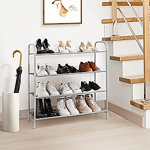 MAX Houser Shoe Rack Storage Organizer 4 Tier Free Standing Fabric Shoe Shelf Compact Shoe closet Organizer Stand Shoe Rack Shelf for 12-20 Pairs, for Entryway Closet Bedroom (Light Gray)