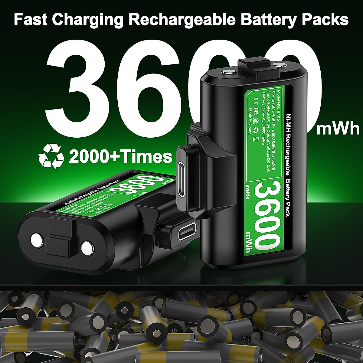 DINOSTRIKE Rechargeable Xbox Controller Battery Pack with 4 Back Covers and a USB C Charging Cable, 2x3600mWh Xbox One Controller Battery Play and Charger kit for Xbox Series X/S Remote Protectors