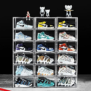 Three Piece Clear Shoe Box 360° Acrylic Clear Shoe Box Handbag Storage Display Box Stackable Shoe Box Drop Front Shoe Box Magnetic Door Organizer 14.37 * 7.87 * 10.63 inches for US size 14