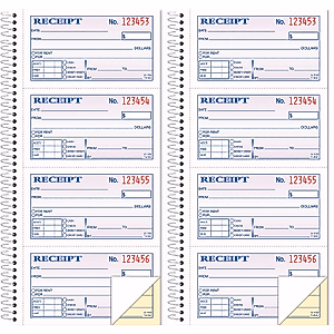 Money/Rent Receipt Book, 2-Part, Carbonless, 11 x 5.25 Inches, 4 Receipts/Page, 200 Sets per Book (4161), White Pack of 2