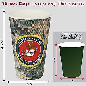 Havercamp U.S. Marines Party Cups (16 cups)! 16oz. Heavyweight Paper Cups! Authentic, Licensed Marine Corps Design. For Graduation Party, Retirement, Welcome Home & Birthdays. Ooh-Rah