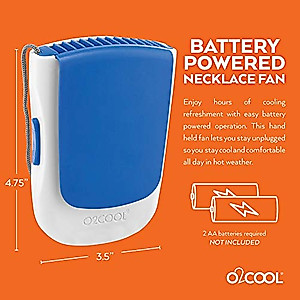 O2COOL Deluxe Necklace Fan | Battery Powered, Hands-Free Personal Cooling Fan w/Adjustable Lanyard, Table Top Stand + Wearable Clip (Dark Blue + Purple (2 Pack))