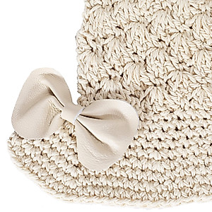 ZLYC Women Winter Crochet Bucket Hat Handmade Cotton Knit Cloche Bowler Hats (Bow Beige)