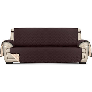 Utopia Bedding Reversible Oversized Couch Cover for 3 Cushion, Water Resistant Sofa Cover, Furniture Protector with Foam Sticks and Elastic Straps for Kids Dogs Pets (Oversized Sofa, Chocolate/Beige)