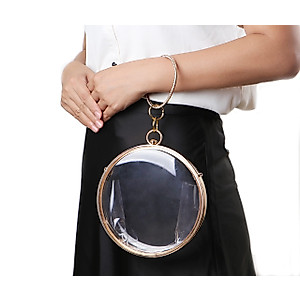 Cirilla Women Acrylic Transparent Round-Cake Clutch Evening Handbag Jeweled Ring Handle for Wedding Cocktail Party Banquet (clear)
